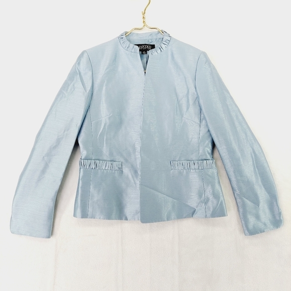 Kasper | Jackets & Coats | Kasper Light Blue Satin Ruched Collar ...